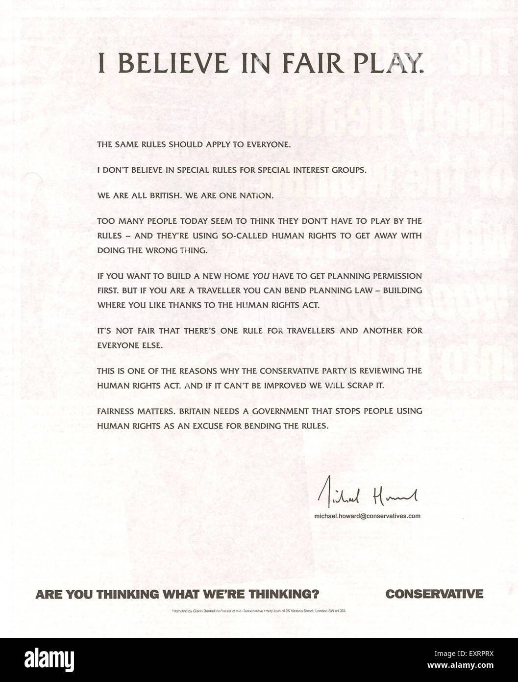 2000s UK The Conservative Party Newspaper Advert Stock Photo - Alamy