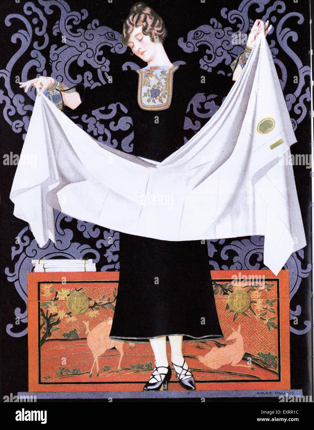 1920s USA Lady with Linens Magazine Plate Stock Photo - Alamy