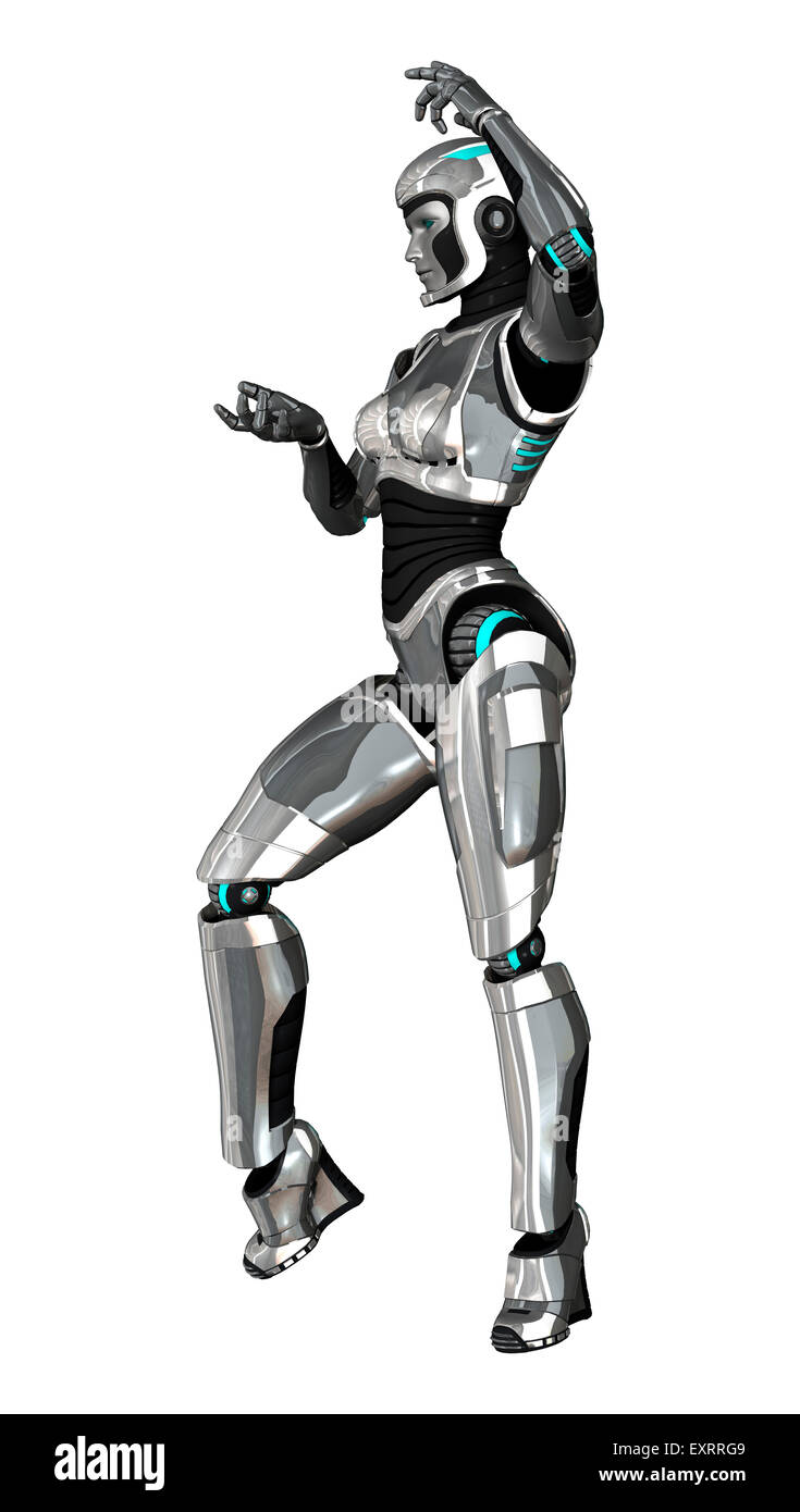 3D digital render of a female cyborg isolated on white background Stock ...