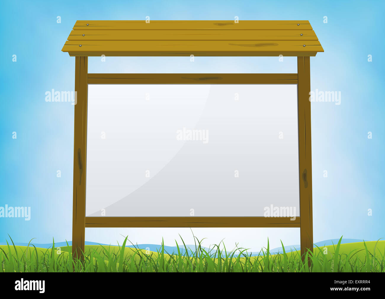 Illustration of a cartoon horizontal blank wood billboard sign on a ...
