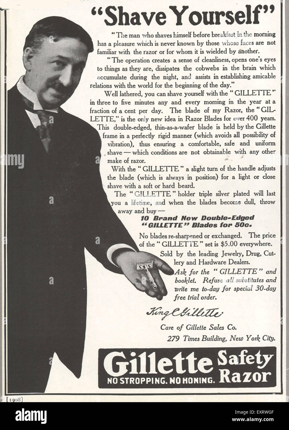 1900s USA Gillette Magazine Advert Stock Photo - Alamy