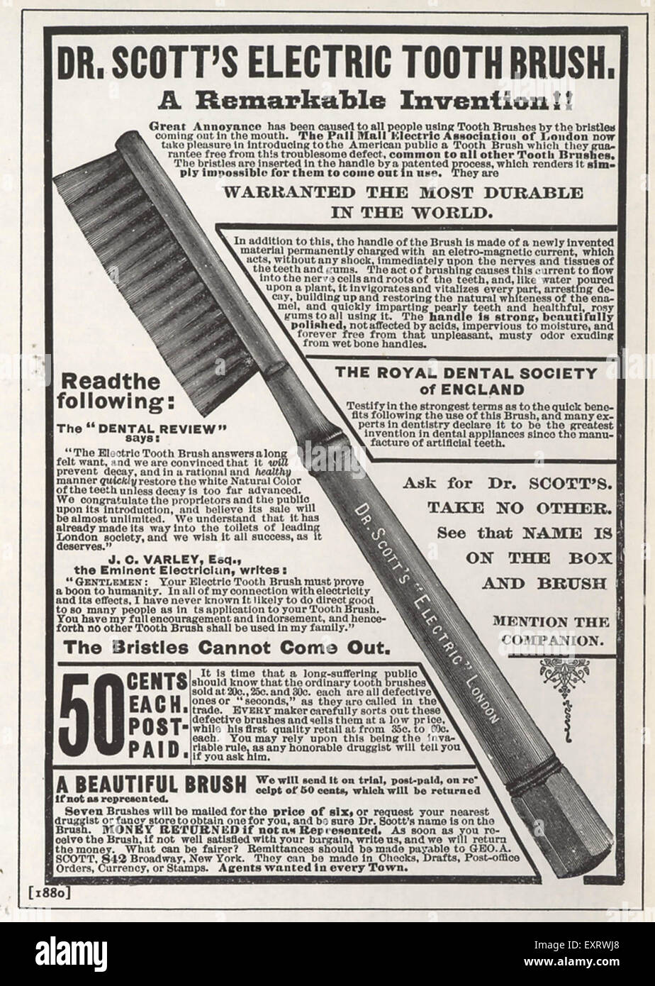 1890s USA Dr Scotts Electric Toothbrushes Magazine Advert Stock Photo ...