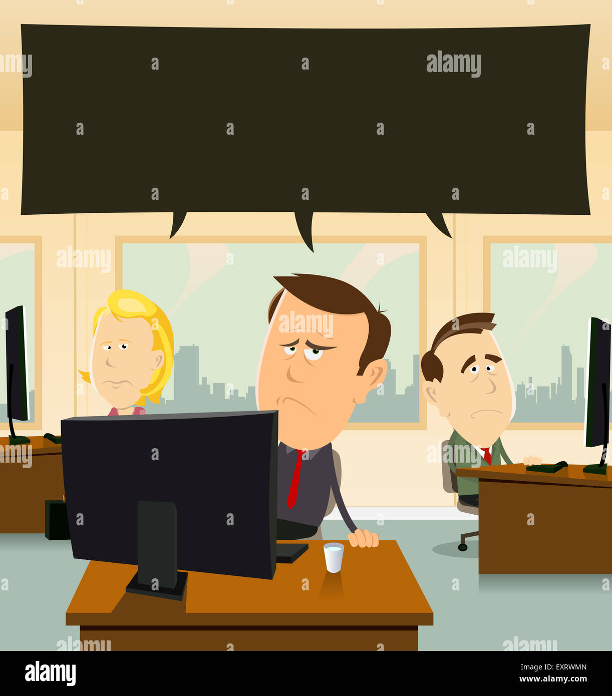 Illustration of cartoon businessmen and women team at work, in their ...