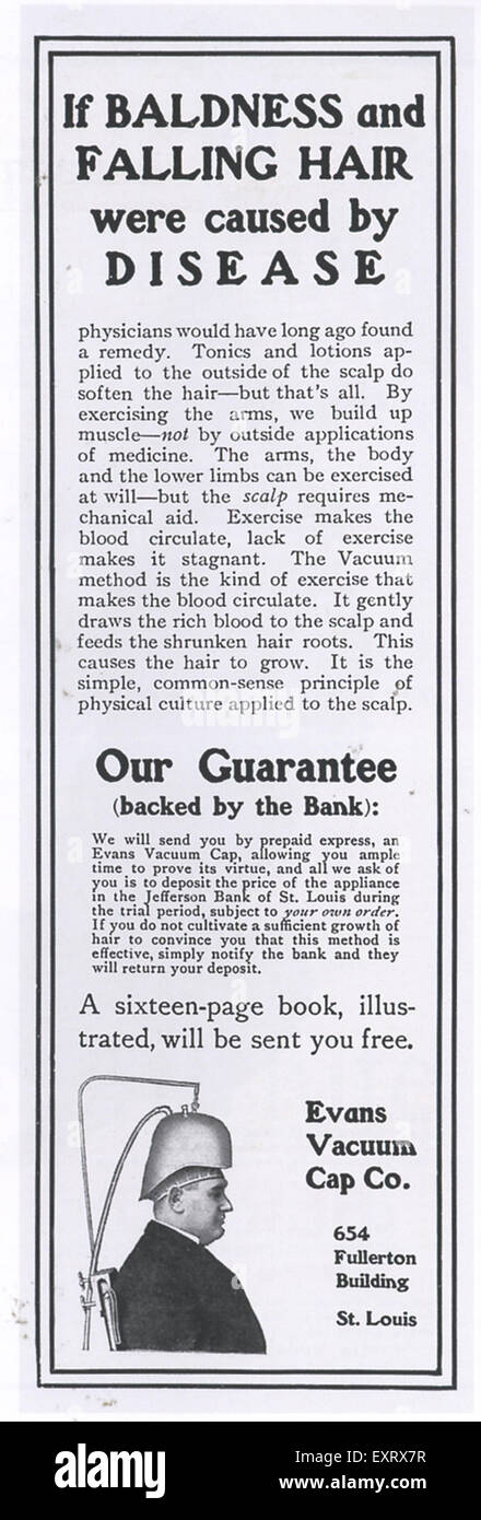 1900s USA Evans Vacuum Caps Magazine Advert Stock Photo - Alamy