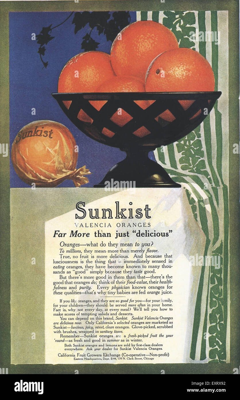 1910s USA Sunkist Magazine Advert Stock Photo - Alamy