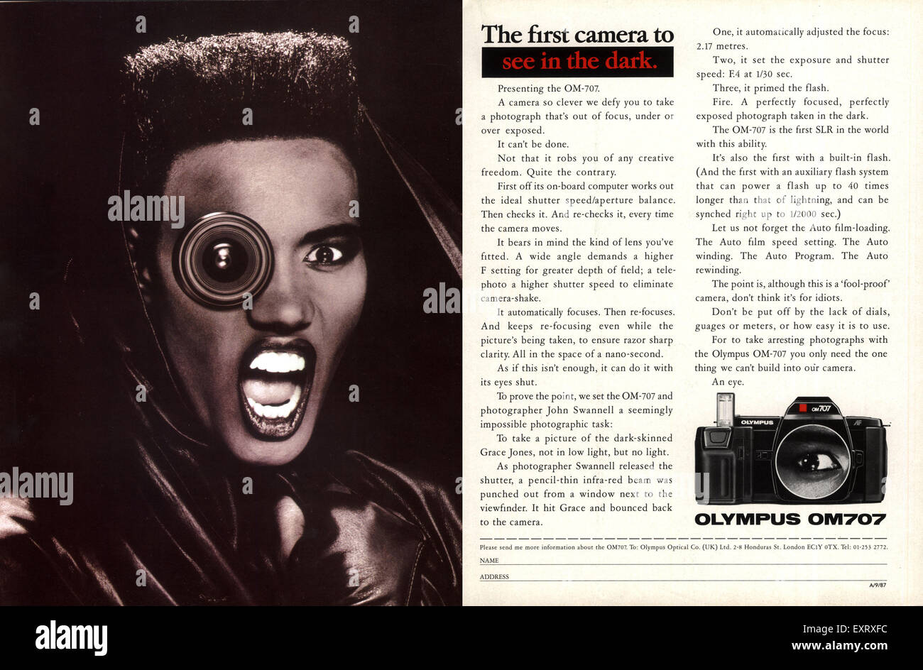 1980s UK Olympus OM707 Magazine Advert Stock Photo - Alamy