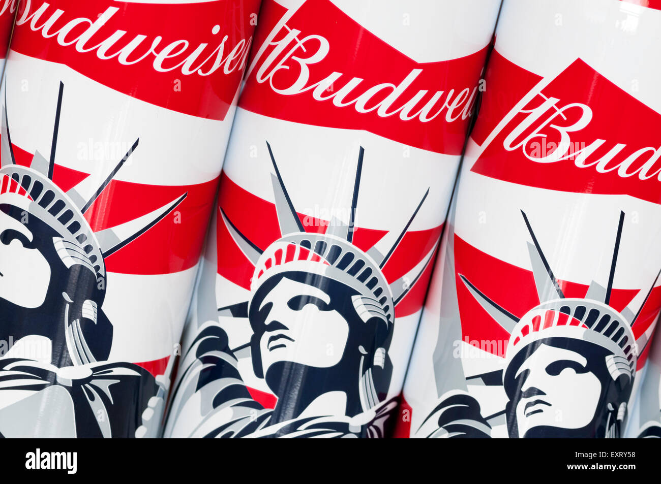 Bottles of Budweiser beer featuring the image of the Statue of Liberty ...