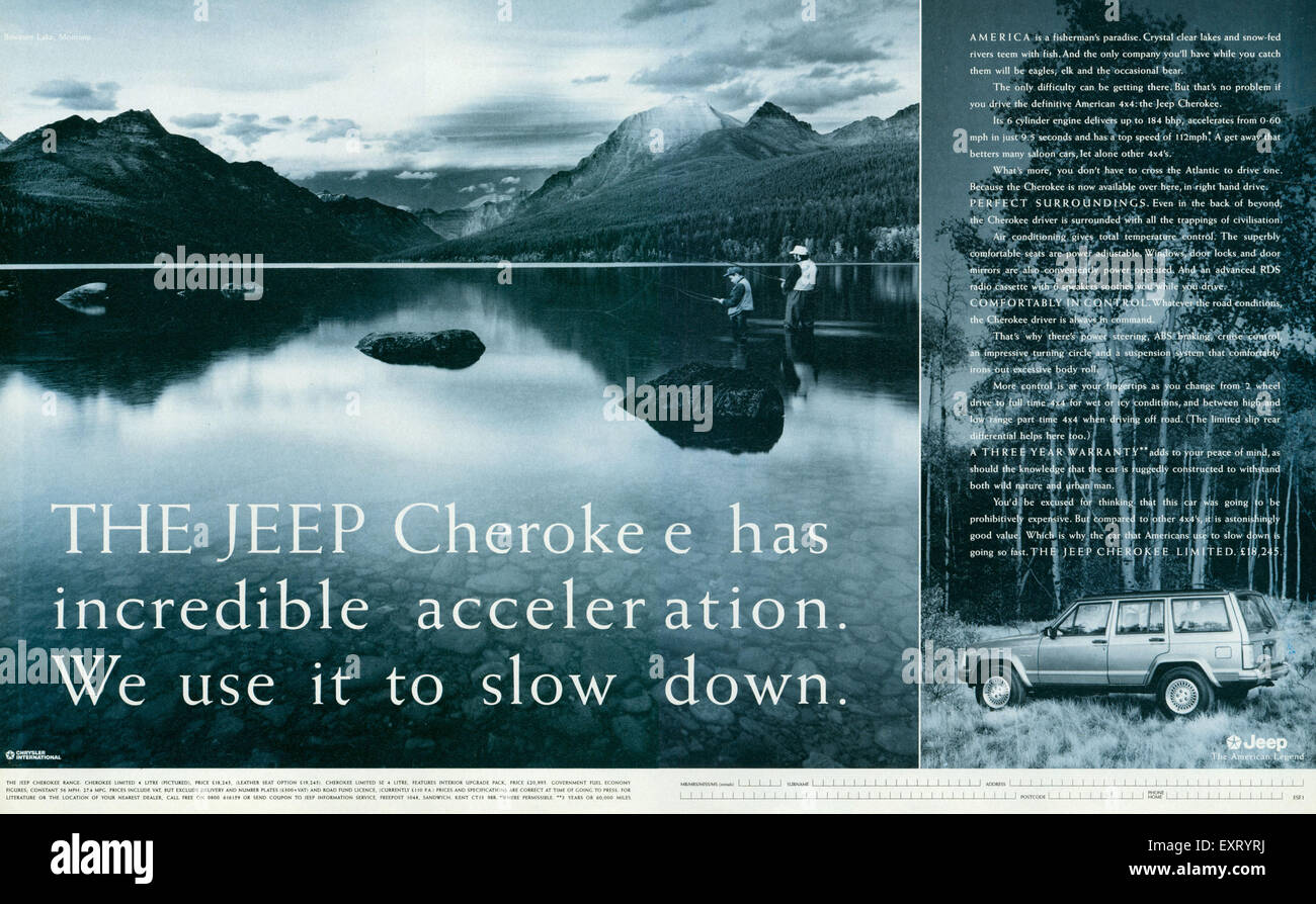 1990s UK Jeeps Cherokee Magazine Advert Stock Photo - Alamy
