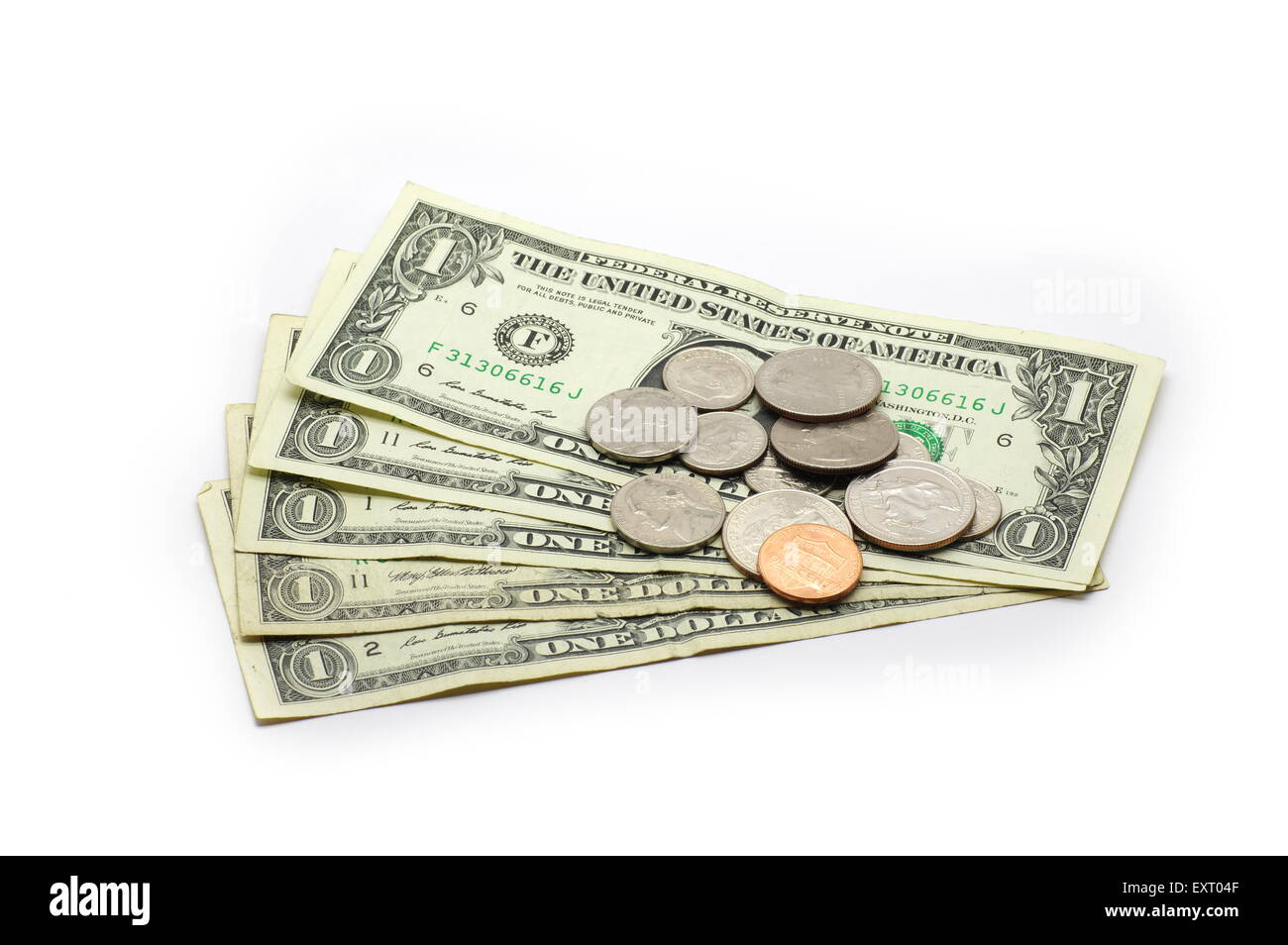 Stack coins dollar bill Cut Out Stock Images & Pictures - Alamy