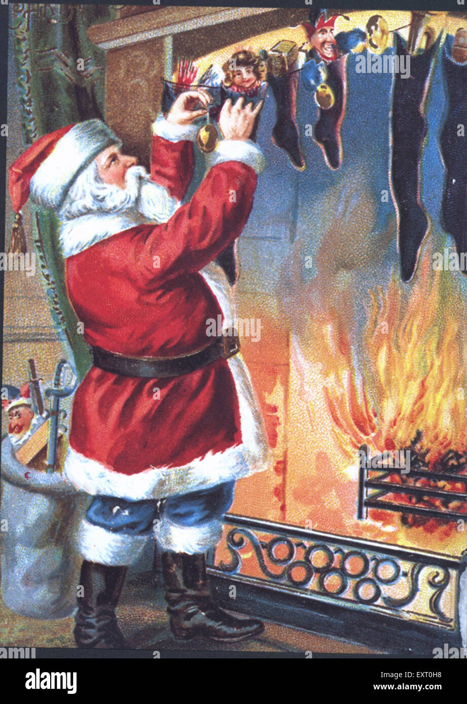 1920s USA Santa filling Stockings Greetings Card Stock Photo - Alamy