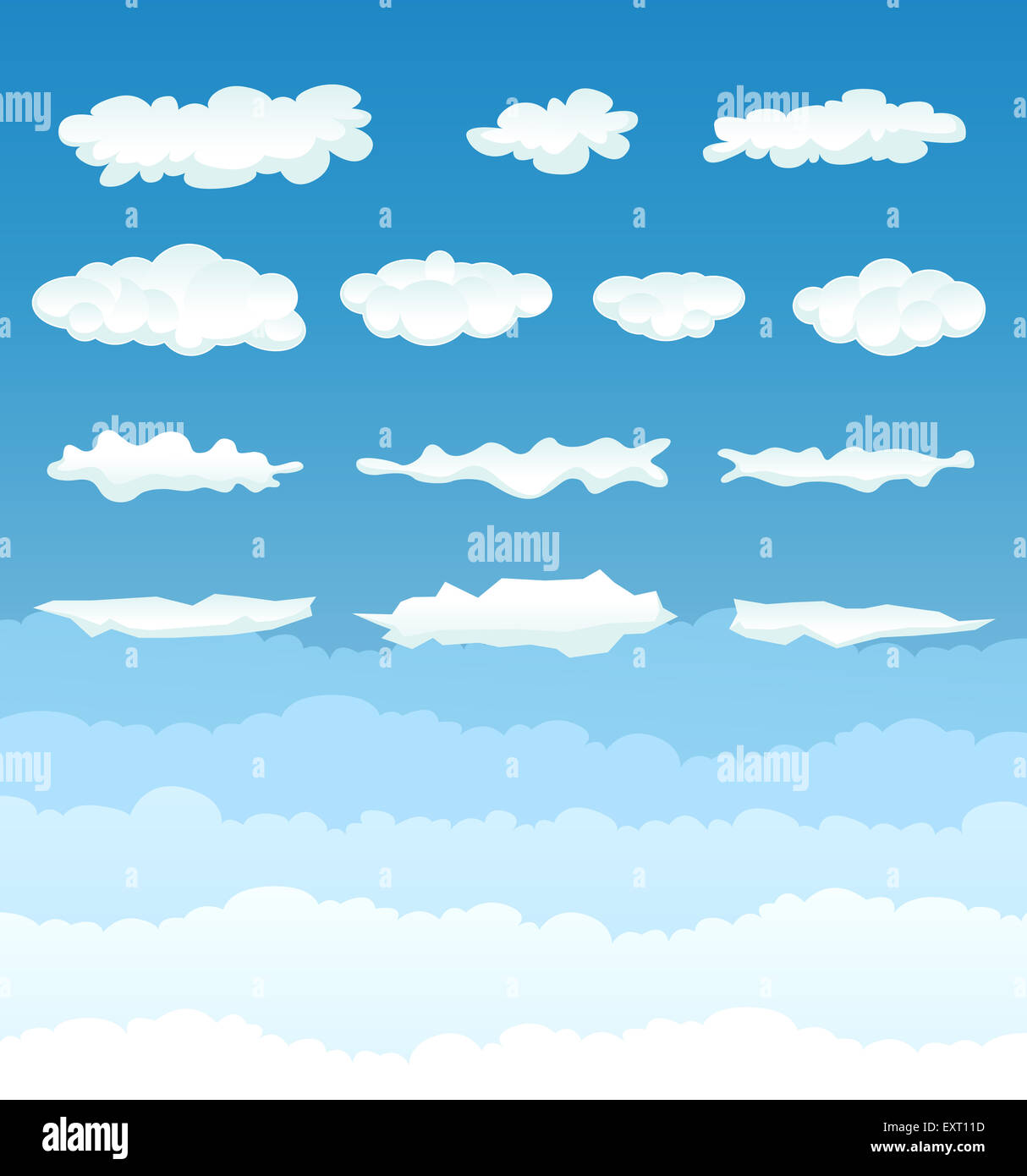 Illustration of a set of various cartoon clouds and cloudscape on a ...
