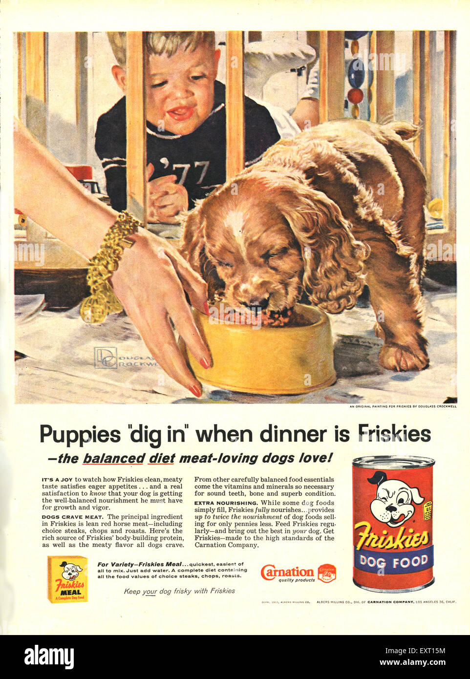 1950s USA Friskies Magazine Advert Stock Photo - Alamy