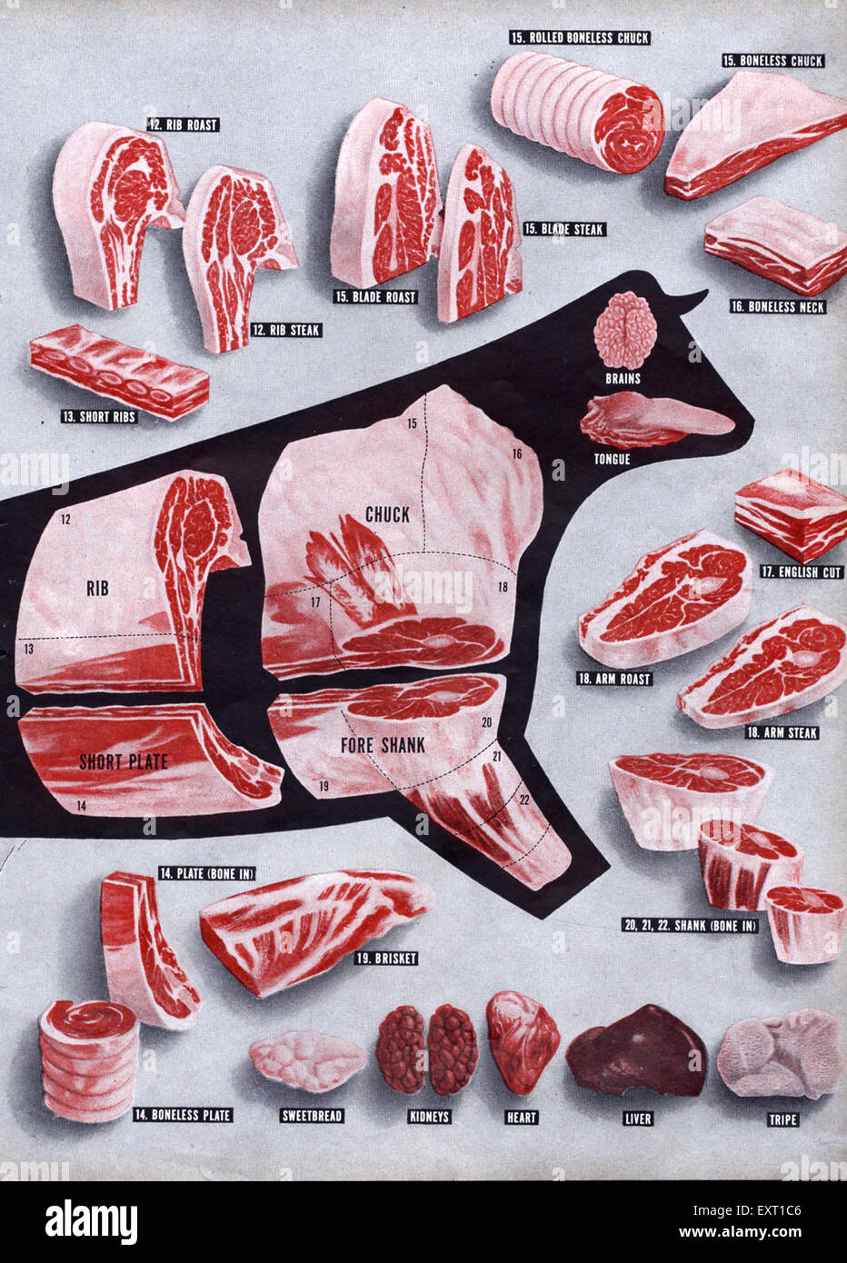 1950s USA Cuts of Meat Magazine Advert (detail Stock Photo - Alamy