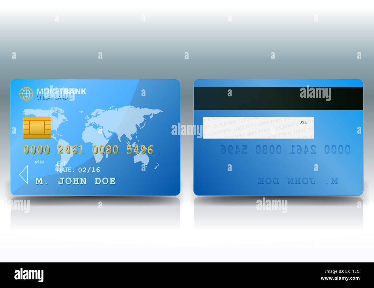 Illustration of a detailed credit card sample with both sides with an ...
