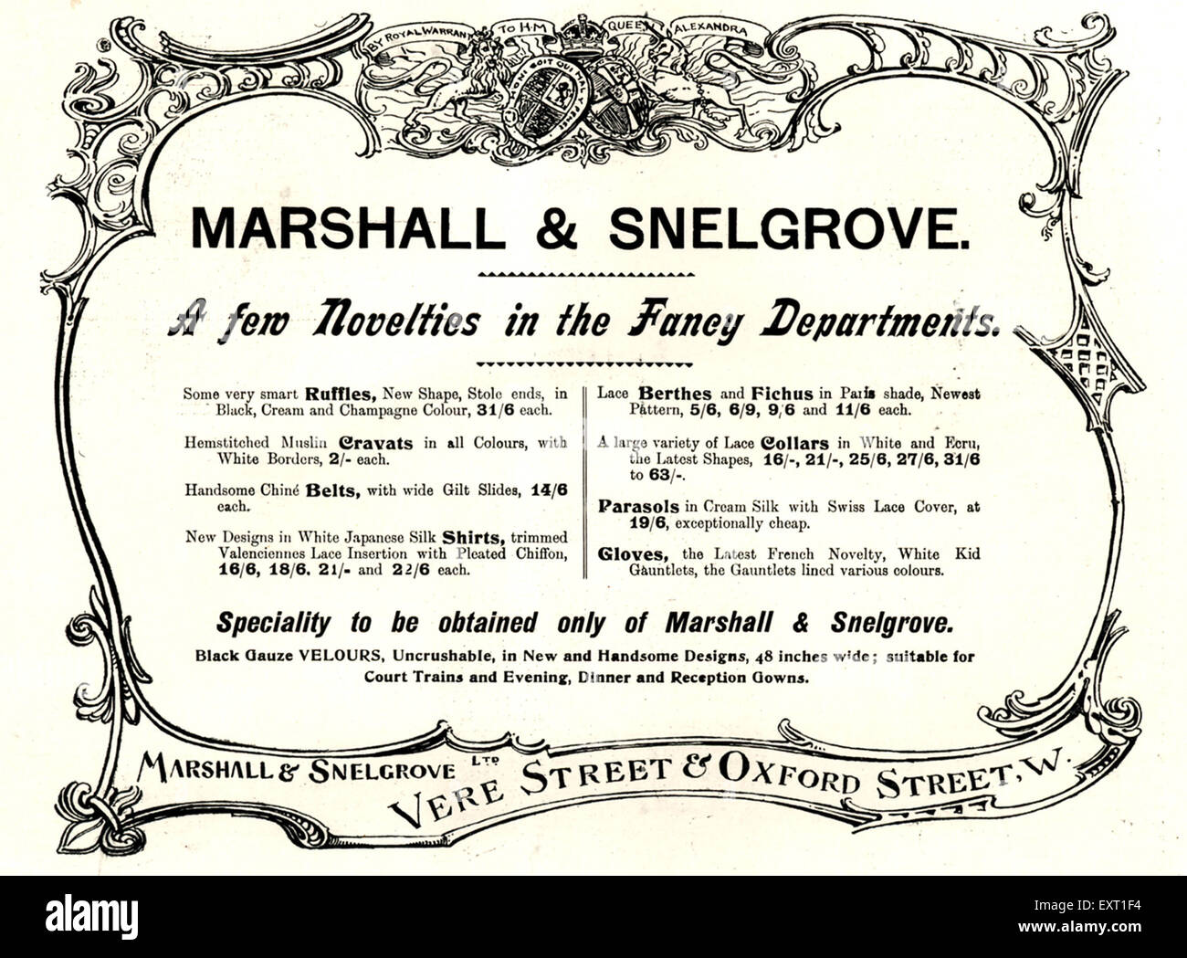 1900s UK Marshall and Snelgrove Magazine Advert Stock Photo - Alamy