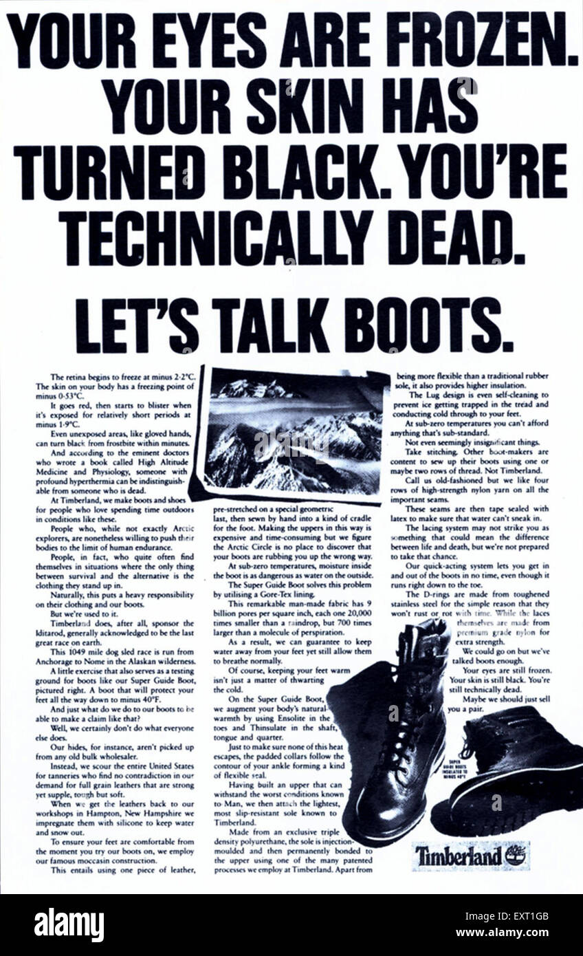 1990s UK Timberland Magazine Advert Stock Photo - Alamy