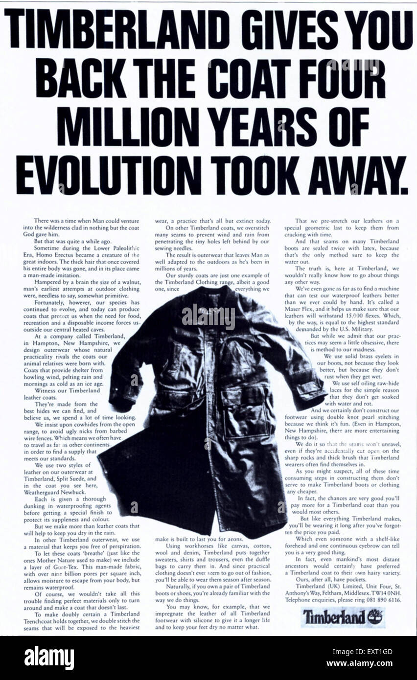 1990s UK Timberland Magazine Advert Stock Photo - Alamy