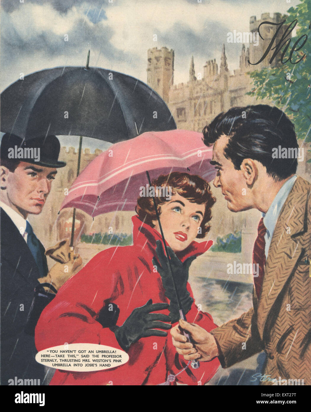 1950s UK Encounter in the Rain Magazine Plate Stock Photo - Alamy