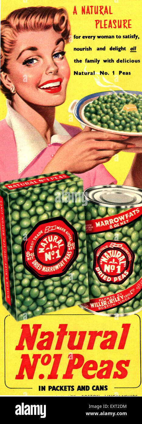 1950s UK Natural No.1 Peas Magazine Advert Stock Photo - Alamy