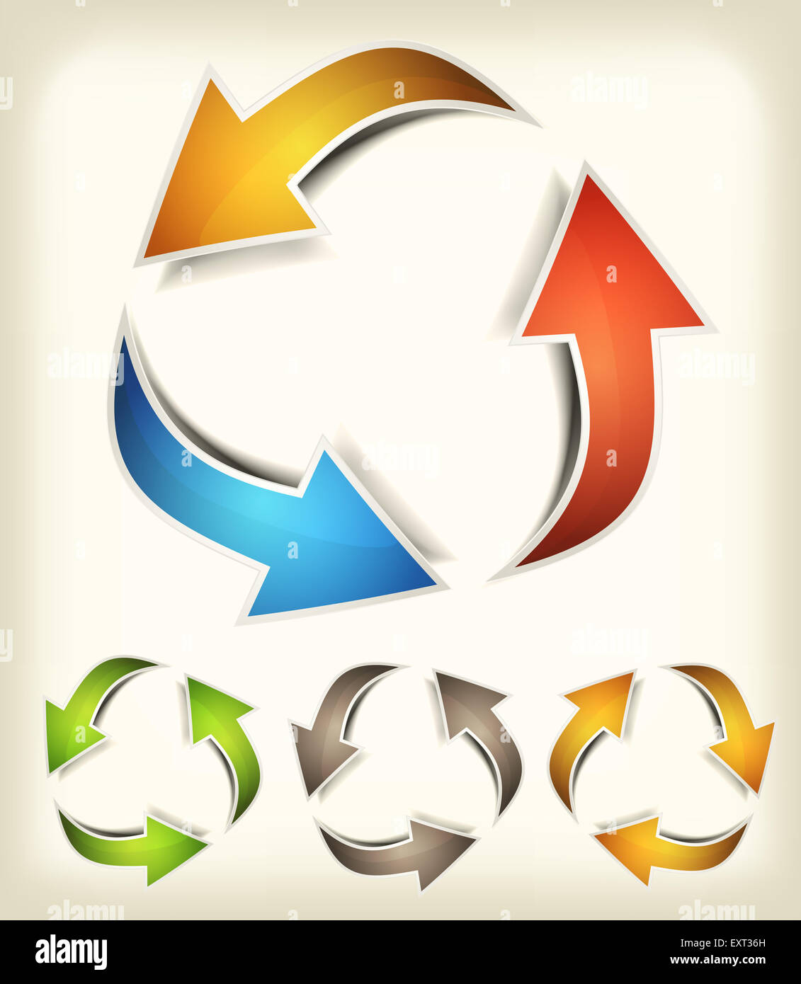 Illustration of a collection of abstract glossy dynamic recycle arrows ...