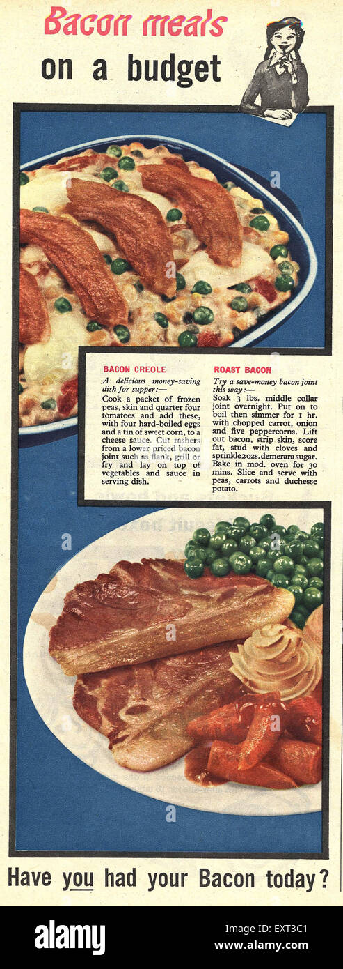 1950s UK Bacon Meals Magazine Advert Stock Photo - Alamy
