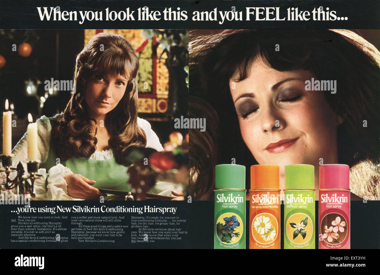1970s UK Silvikrin Magazine Advert Stock Photo - Alamy