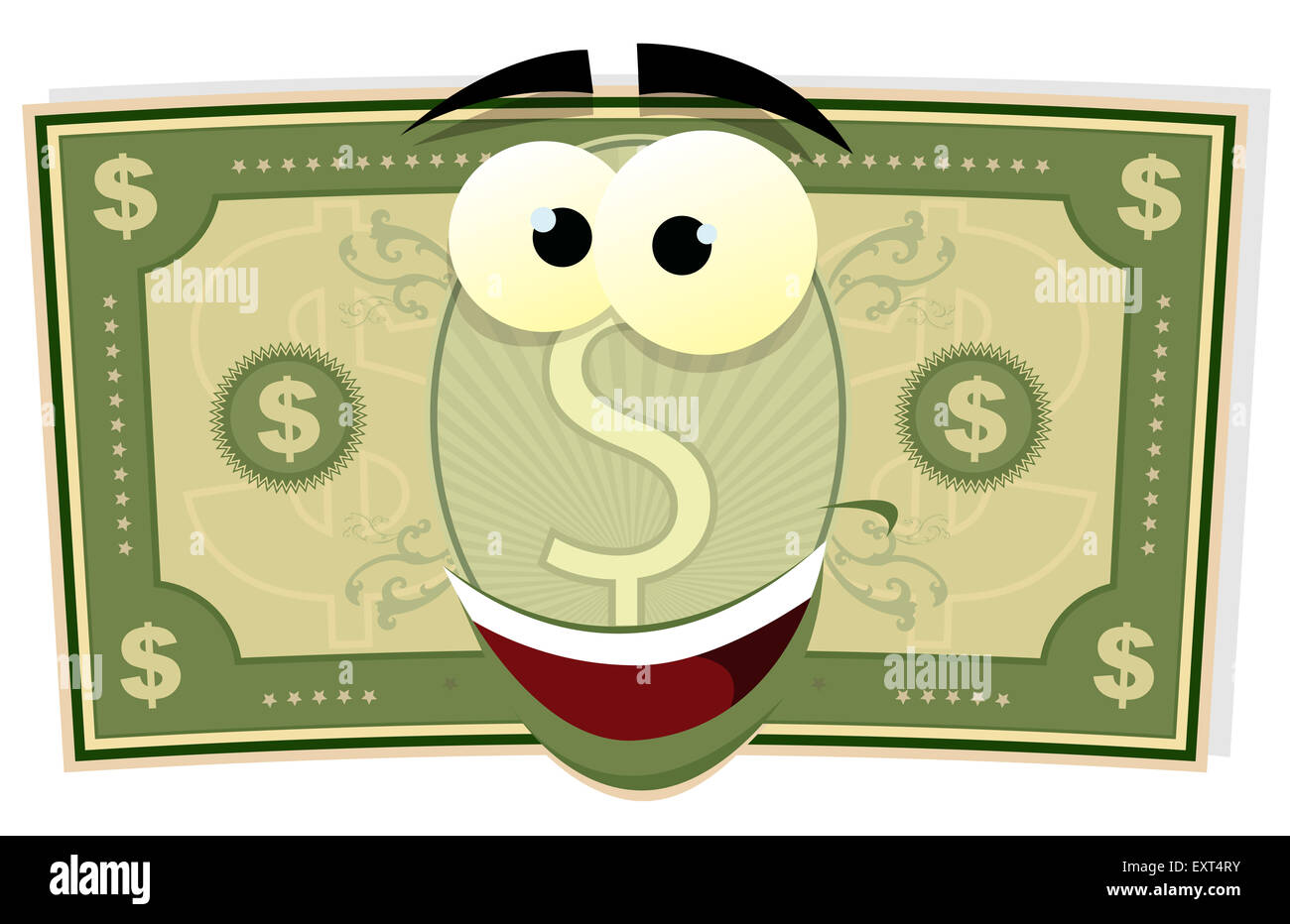 Illustration of a cartoon happy american US dollar bill character Stock ...