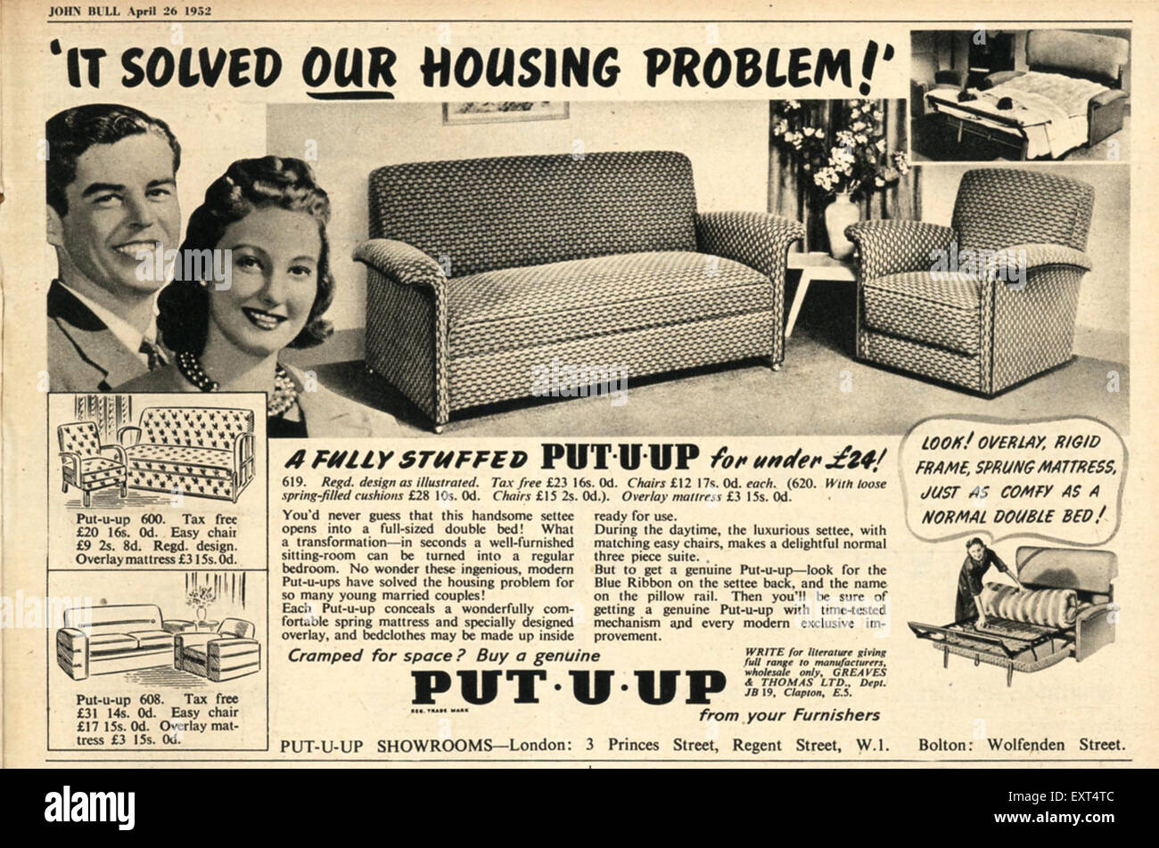 1950s UK put u up Magazine Advert Stock Photo - Alamy