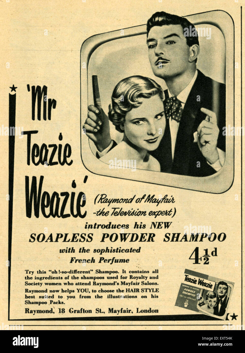 1950s UK Mr Teazie Weazie Magazine Advert Stock Photo - Alamy