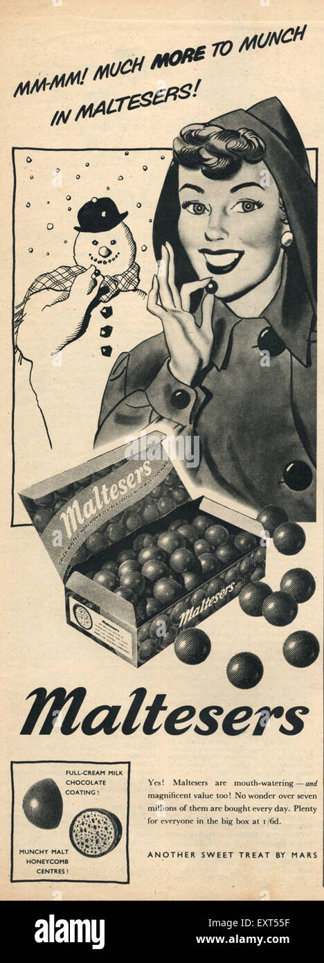 1950s UK Maltesers Magazine Advert Stock Photo - Alamy