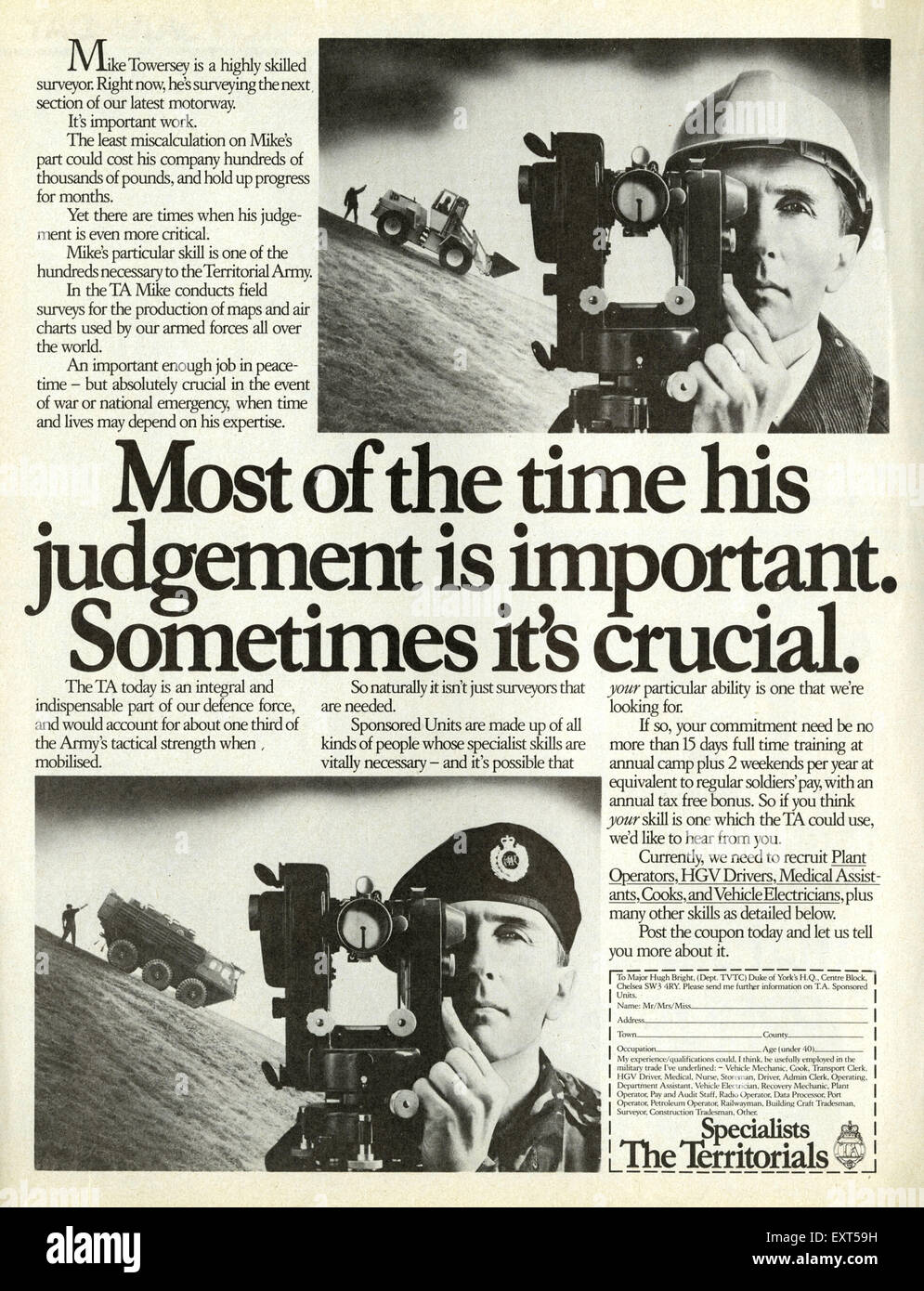 1980s UK Territorial Army Magazine Advert Stock Photo - Alamy