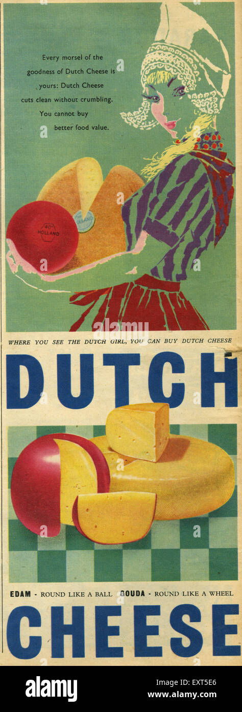 1950s UK Dutch Cheese Magazine Advert Stock Photo - Alamy