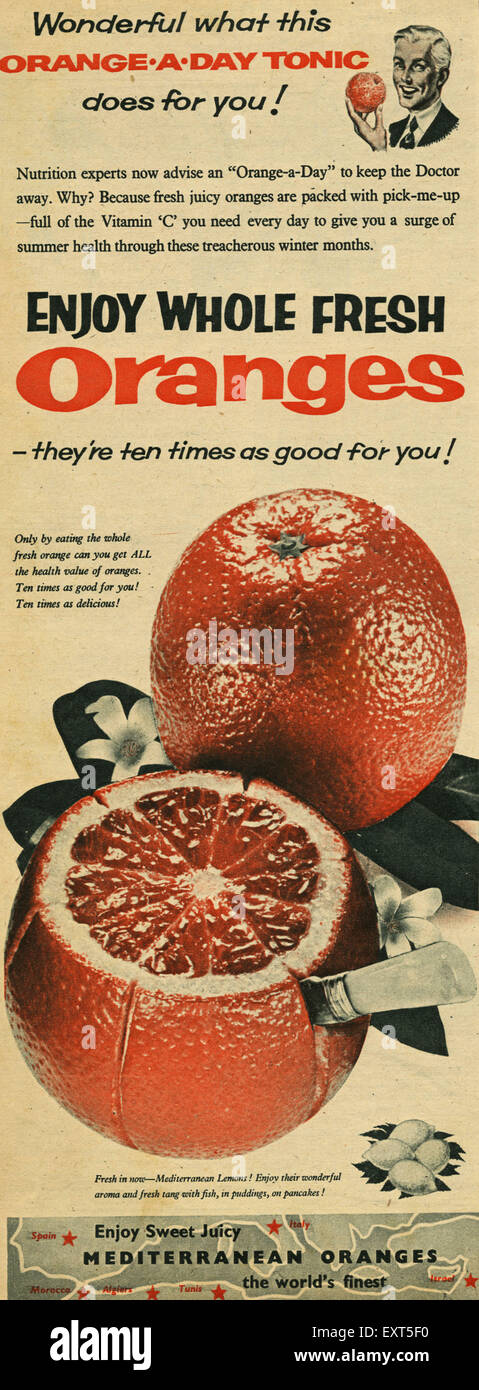 1950s UK Oranges Magazine Advert Stock Photo - Alamy