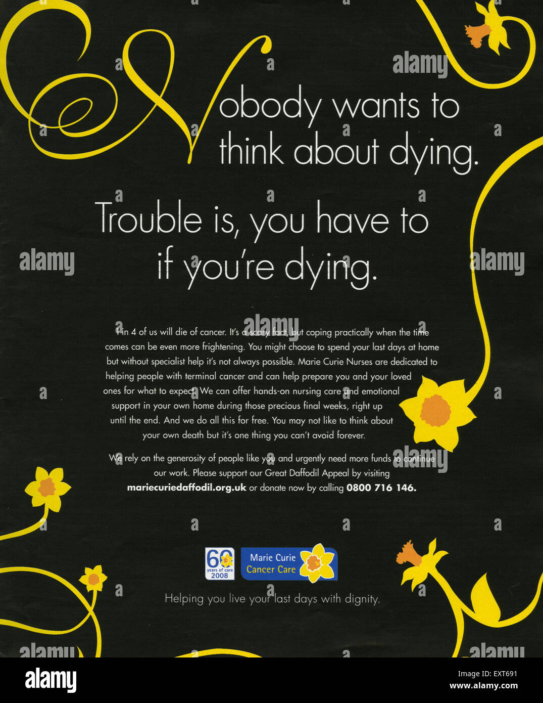 2000s UK Marie Curie Cancer Care Magazine Advert Stock Photo - Alamy