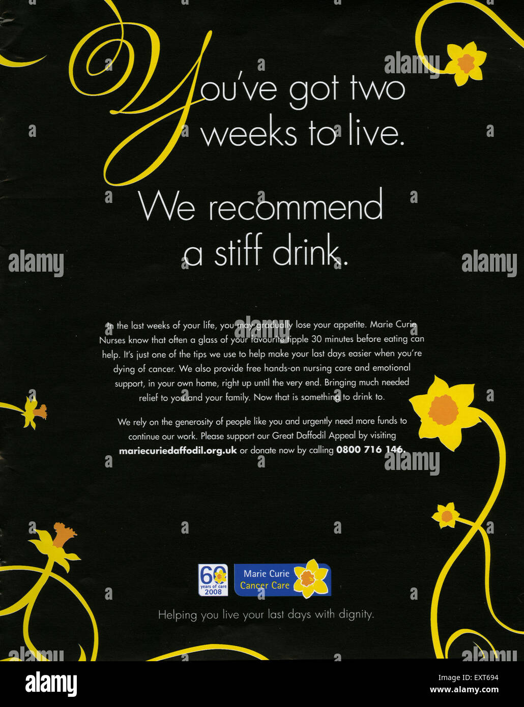 2000s UK Marie Curie Cancer Care Magazine Advert Stock Photo - Alamy