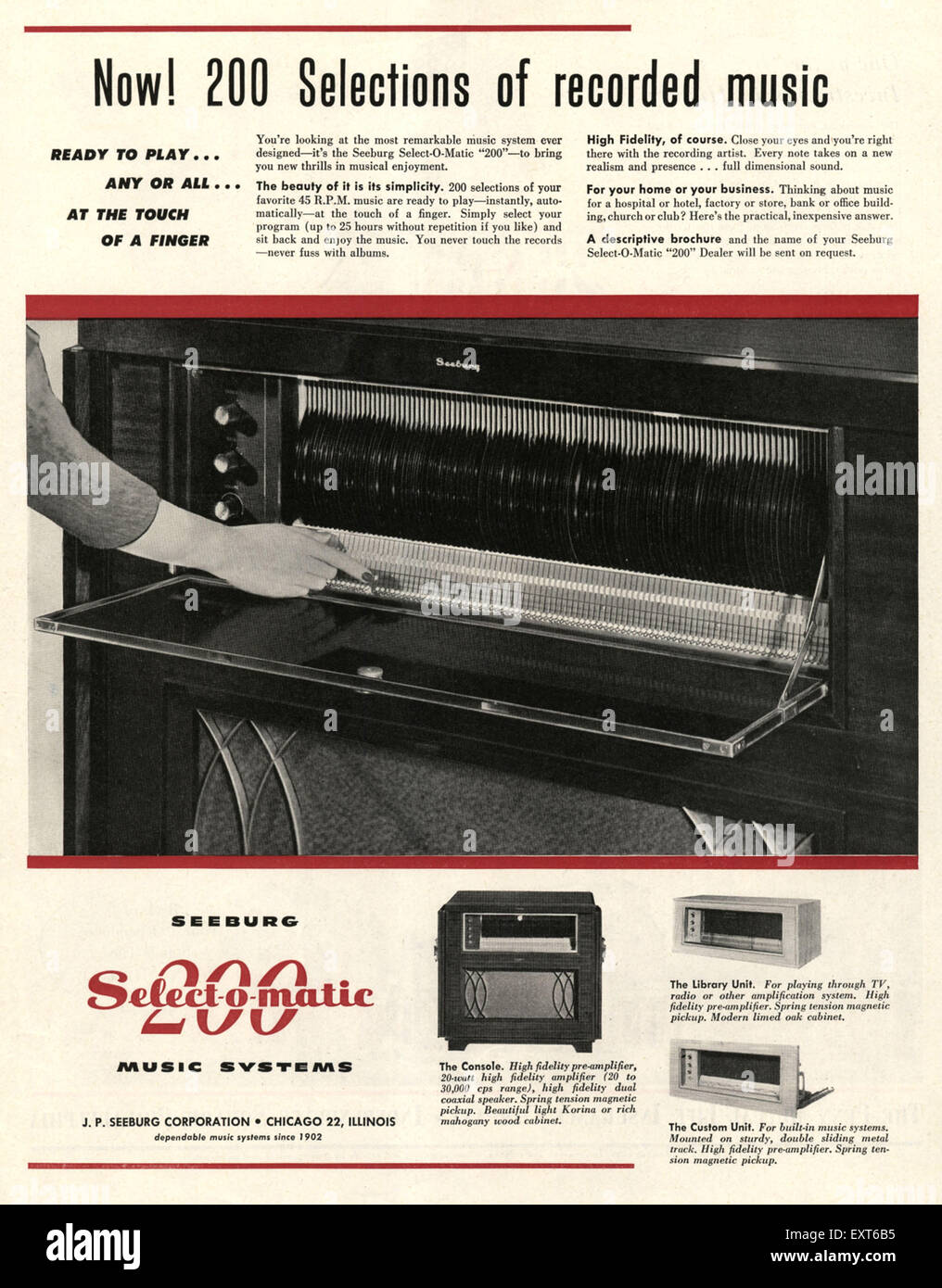 1950s USA Seeburg Select-O-Matic 200 Magazine Advert Stock Photo - Alamy