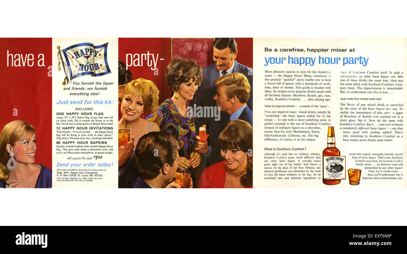 1960s USA Southern Comfort Happy Hour Barguide Magazine Advert Stock ...