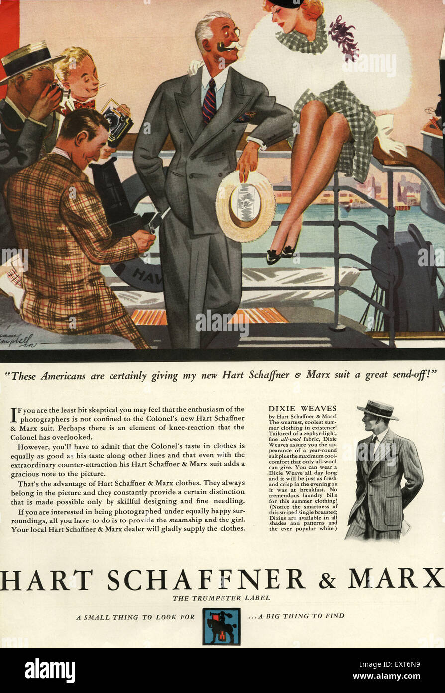 1930s USA Hart Schaffner and Marx Magazine Advert Stock Photo - Alamy