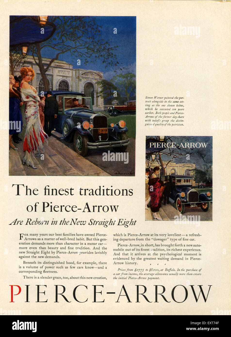 1920s USA Pierce-Arrow Magazine Advert Stock Photo - Alamy
