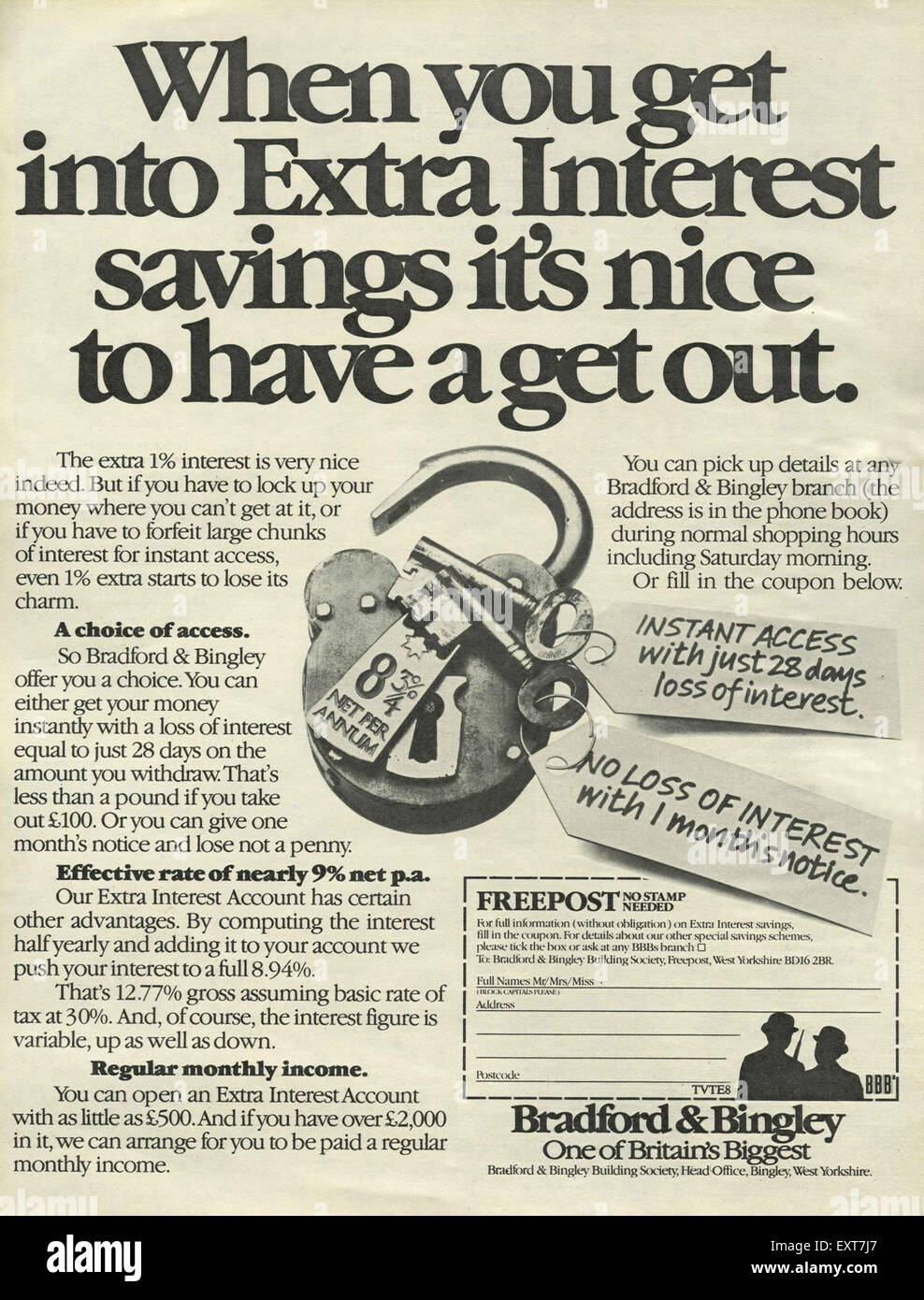 1980s UK Bradford and Bingley Magazine Advert Stock Photo - Alamy