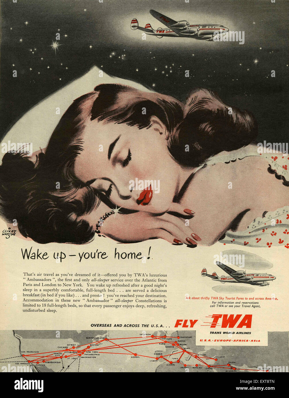 1950s UK TWA Magazine Advert Stock Photo - Alamy