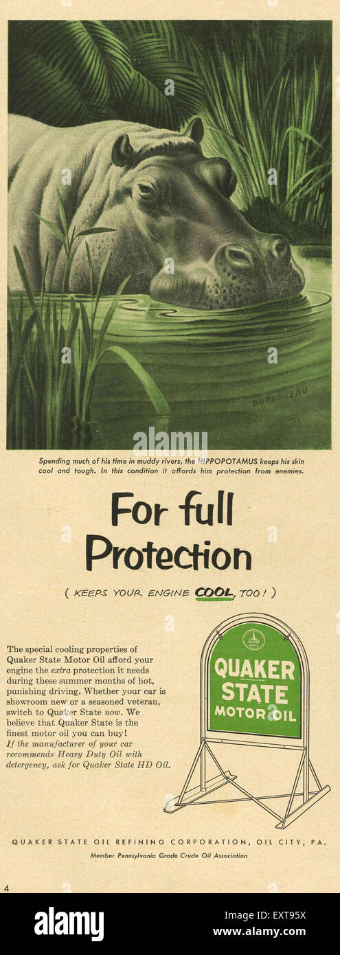 1950s USA Quaker State Magazine Advert Stock Photo - Alamy