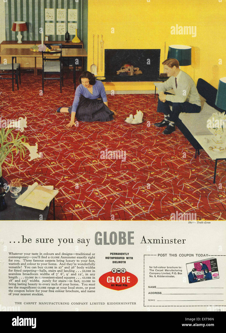 1950s UK Globe Carpets Magazine Advert Stock Photo - Alamy