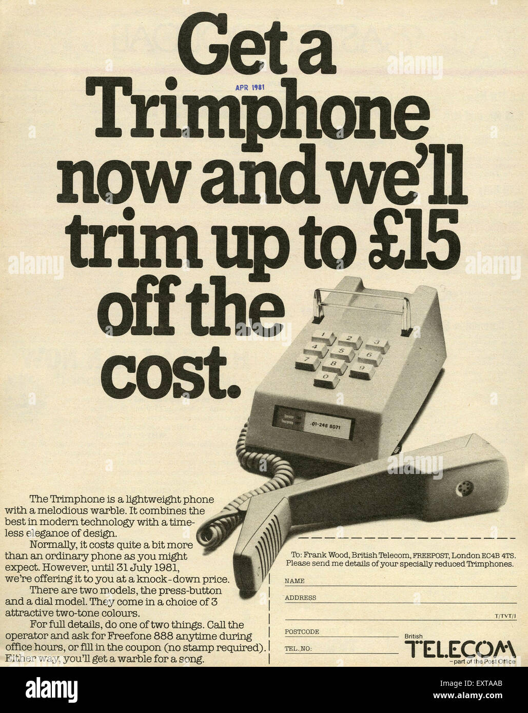 1980s UK BT Magazine Advert Stock Photo - Alamy