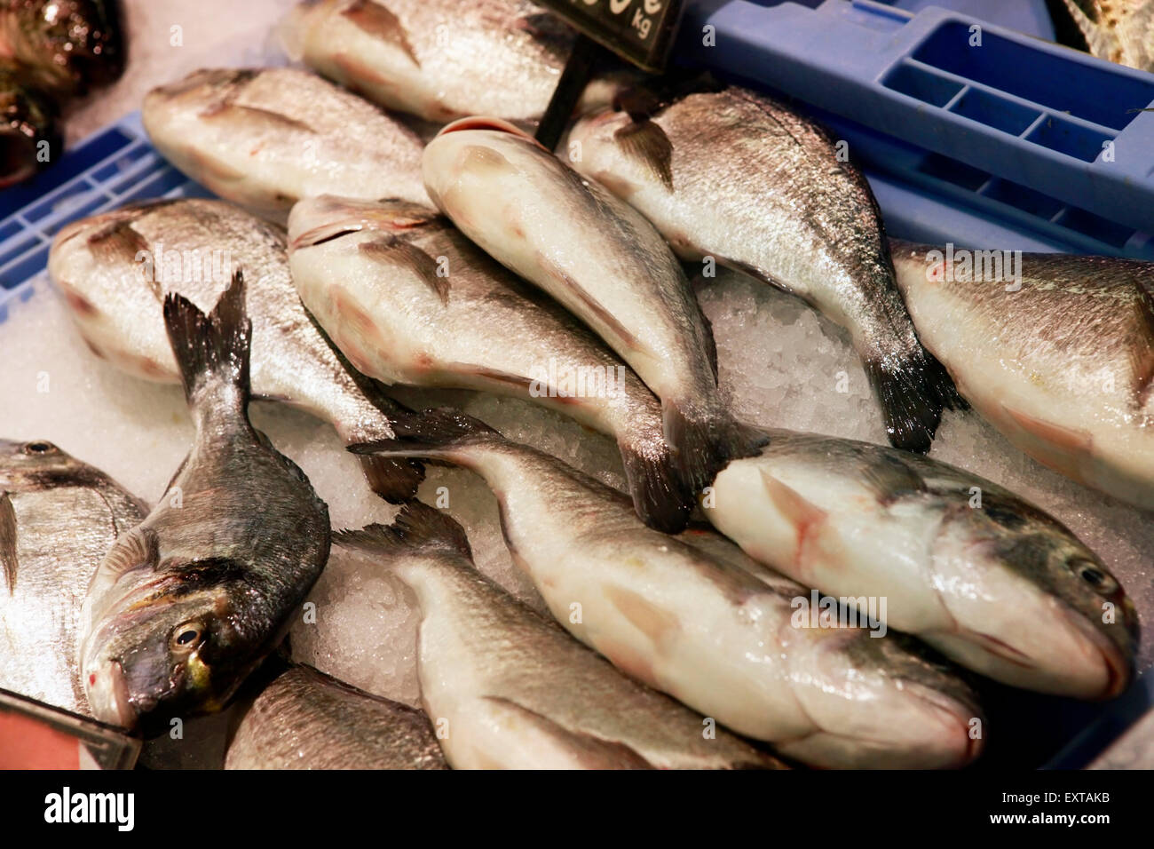 Fresh fish in ice at the market Stock Photo - Alamy