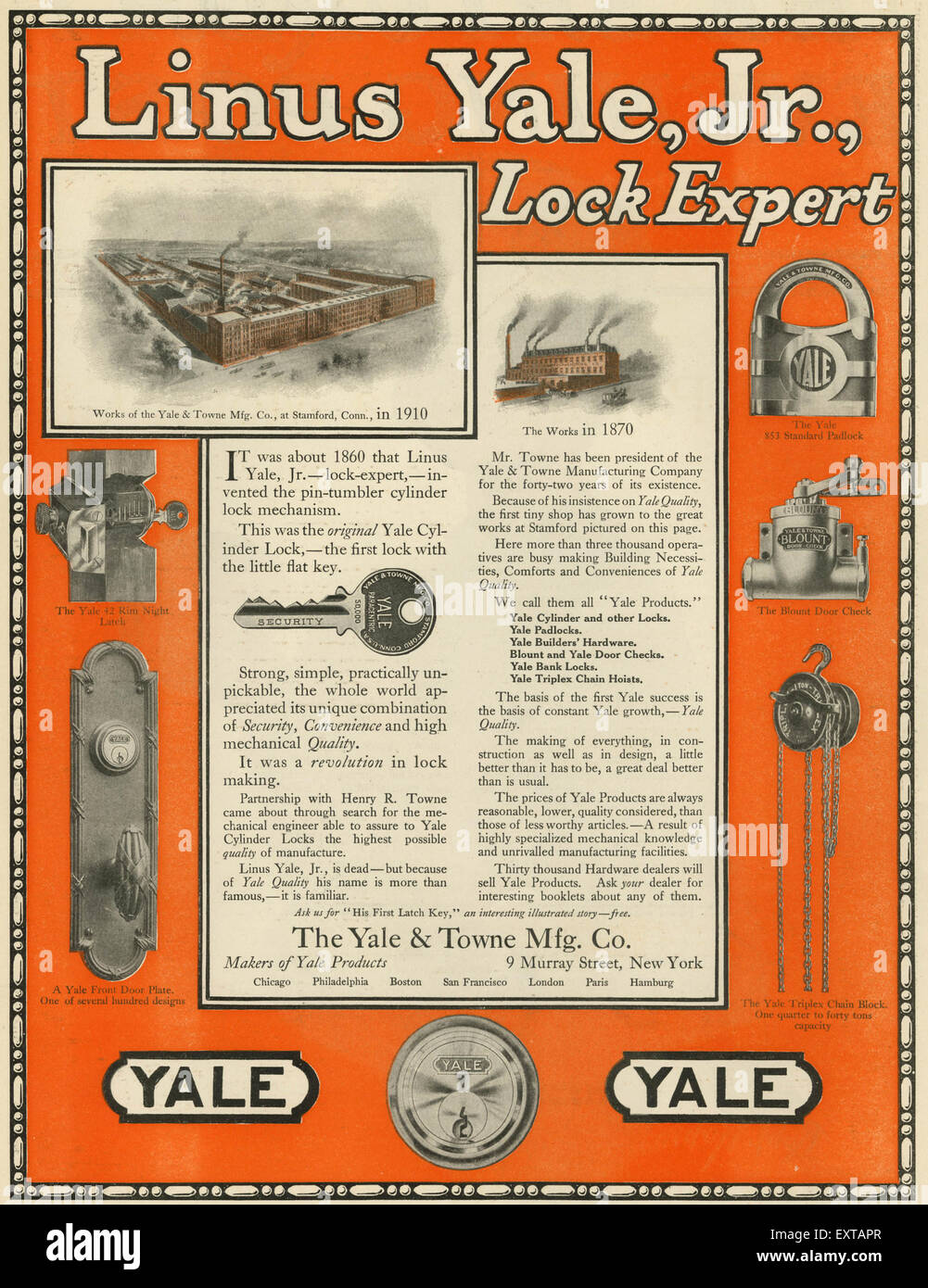 1910s USA Linus Yale Magazine Advert Stock Photo - Alamy
