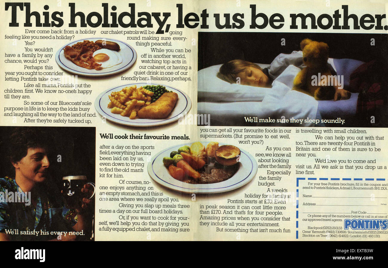 1980s UK Pontin's Magazine Advert Stock Photo - Alamy
