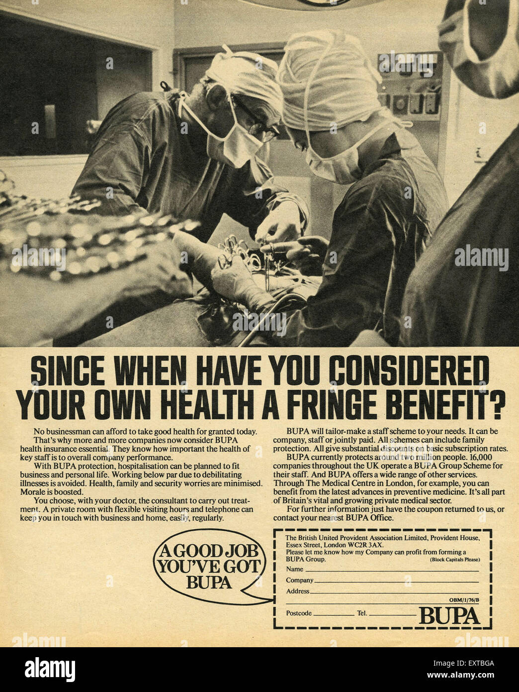 1970s UK Bupa Magazine Advert Stock Photo - Alamy