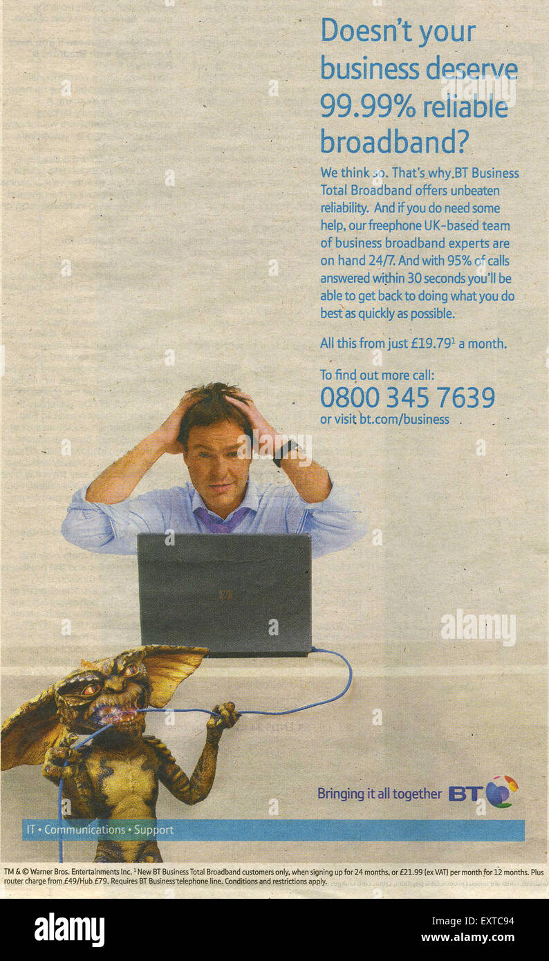 2000s UK BT Newspaper Advert Stock Photo - Alamy