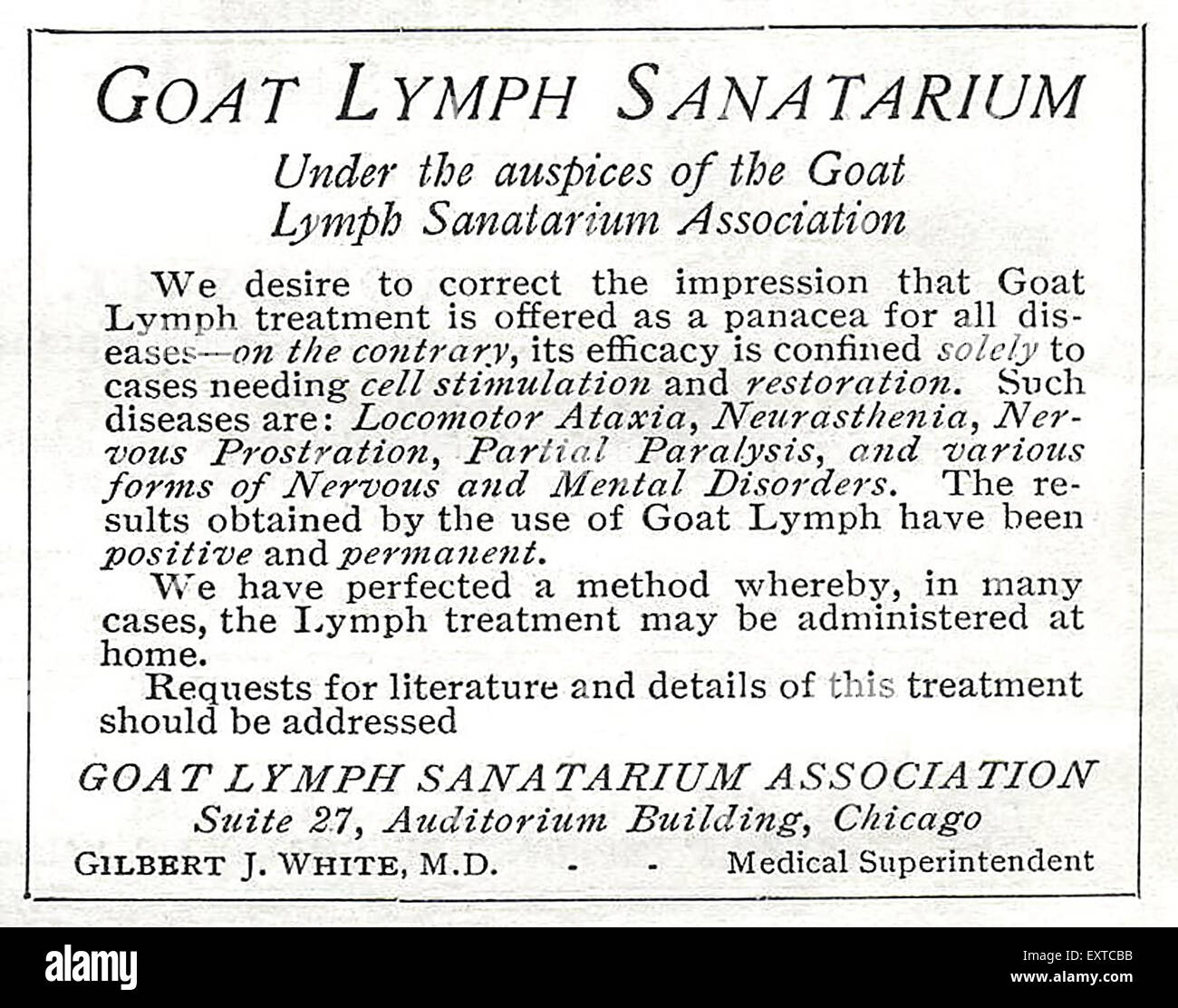 1900s USA Goat Lymph Sanatariums Magazine Advert Stock Photo - Alamy